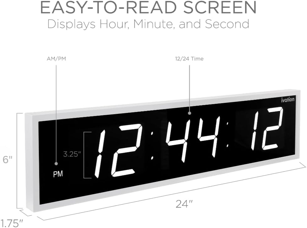 Ivation Oversized 24" Large Digital LED Clock | Big Digital Clock w/Mu ...