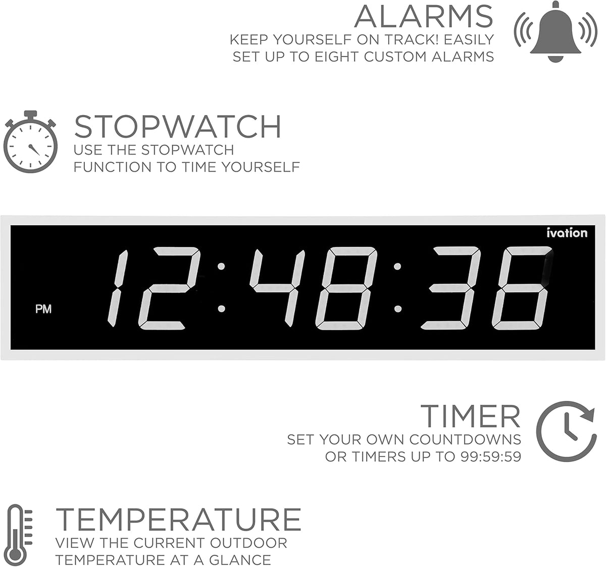 Ivation Oversized 24" Large Digital LED Clock | Big Digital Clock w/Mu ...