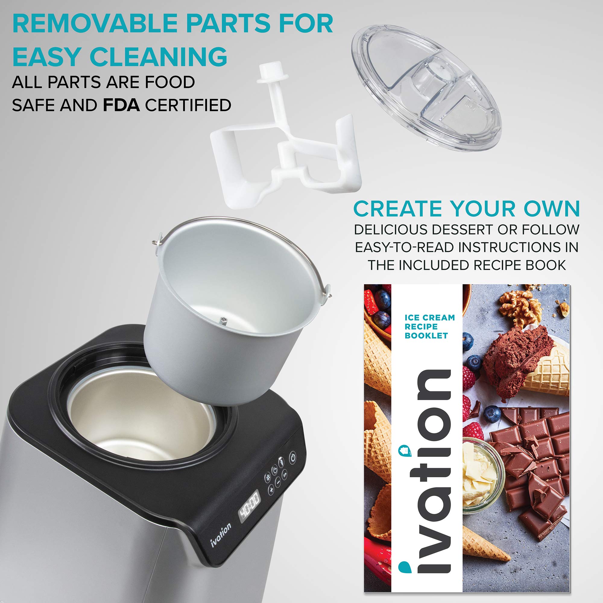 Ivation 1.2 Qt Automatic Ice Cream Maker Machine & Gelato Maker with B ...