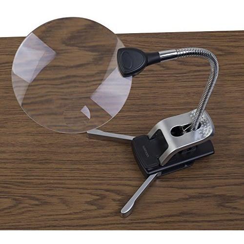 LED 2X Magnifier w/ 2 Flexible Hand Clamps & 5X Magnifier Inset Lens ...