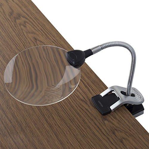 LED 2X Magnifier w/ 2 Flexible Hand Clamps & 5X Magnifier Inset Lens ...