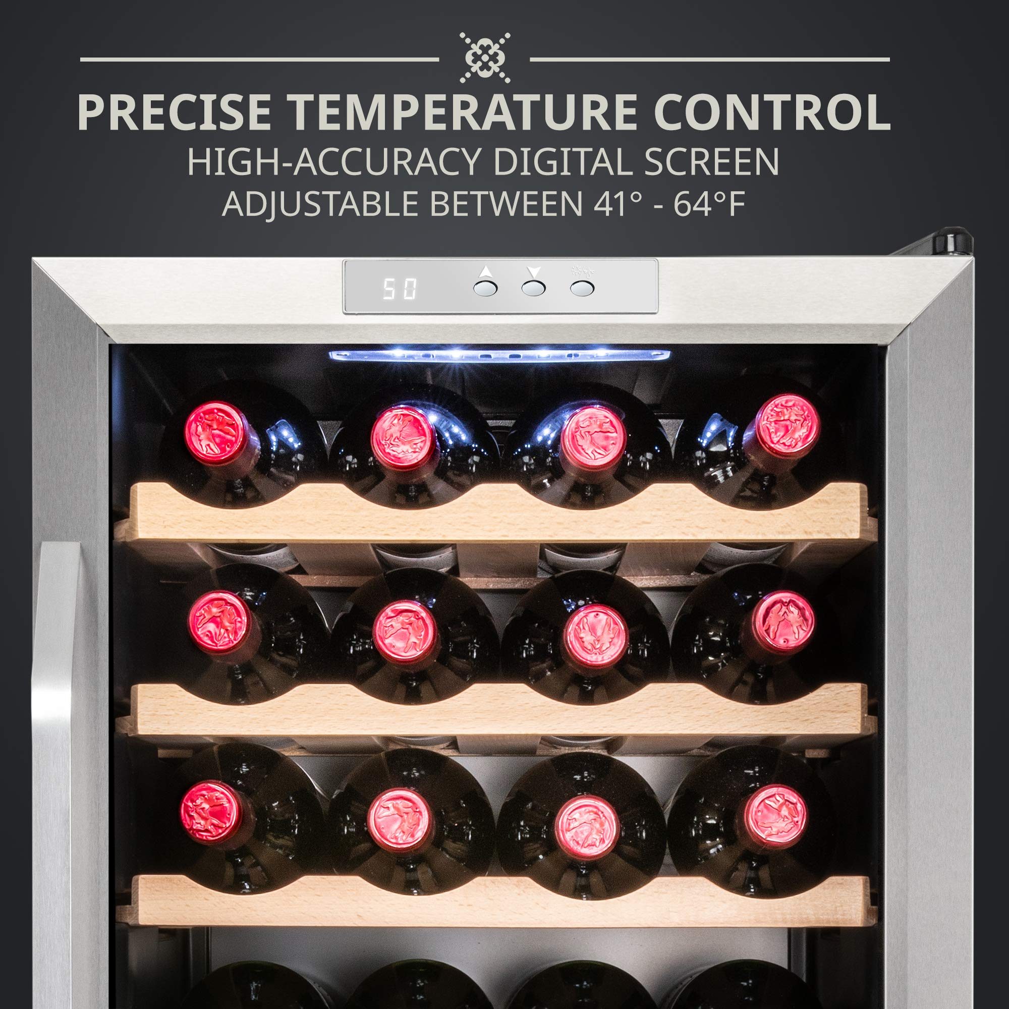 Ivation 28 Bottle Compressor Wine Refrigerator, Freestanding Wine Cool ...