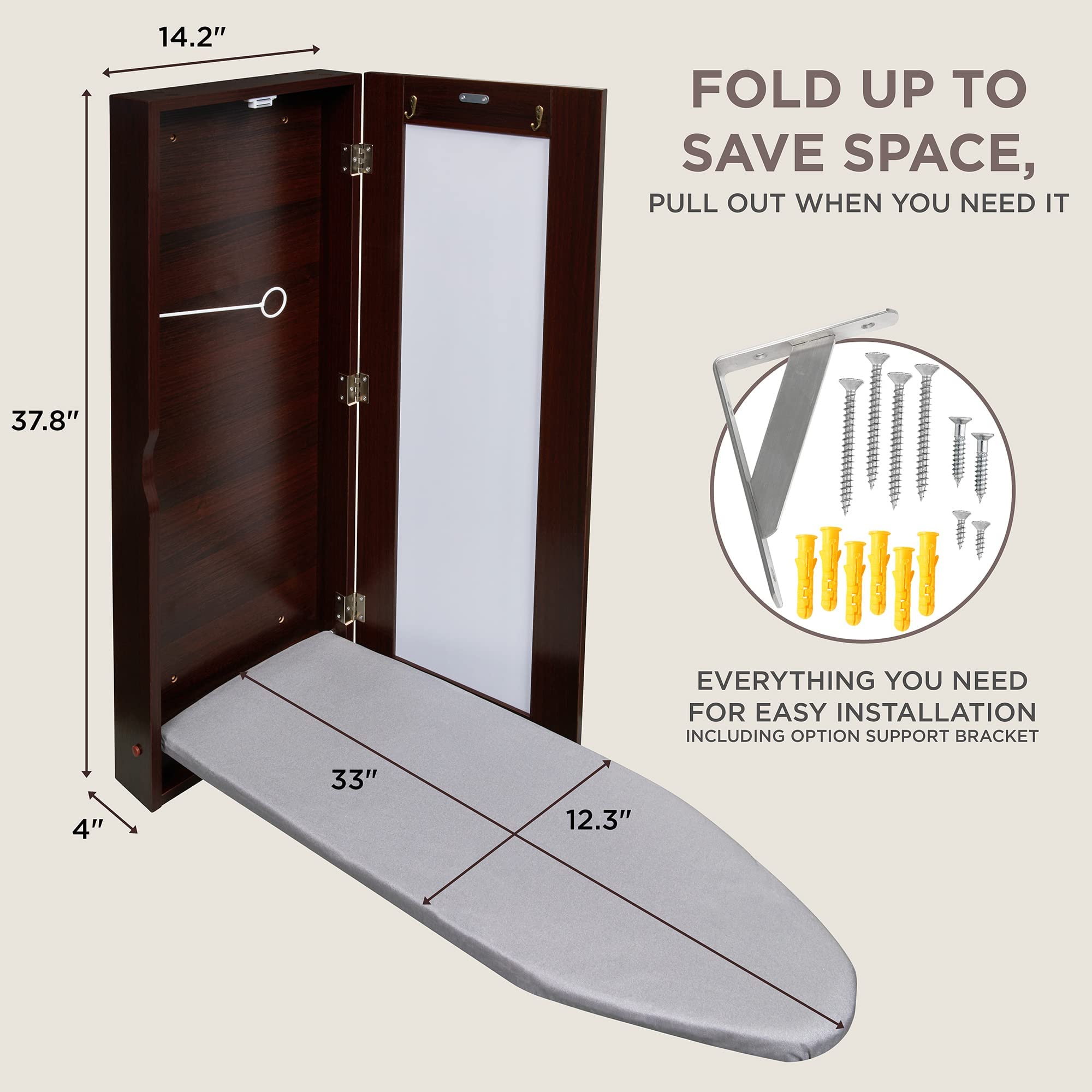 Ivation Ironing Board, Wall Mounted Ironing Board Cabinet with Mirror ...