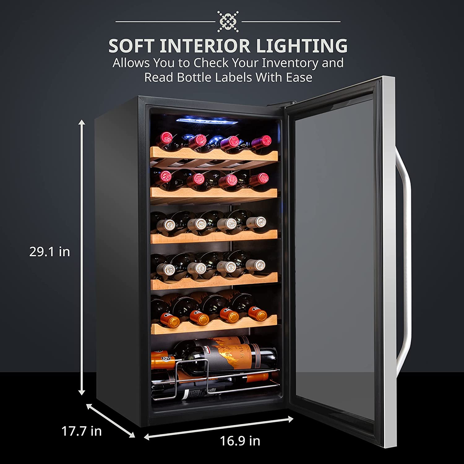 Ivation 24 Bottle Compressor Wine Refrigerator, Freestanding Wine Cool ...